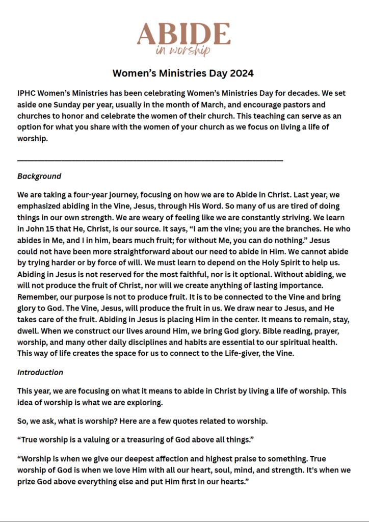 Women's Ministries Theme - IPHC Discipleship Ministries